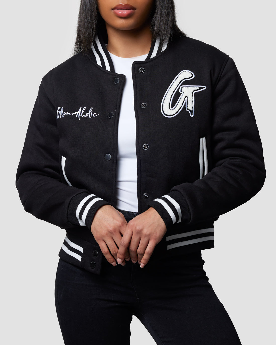 Glam-Aholic Essential Varsity Jacket - Luxe Chenille Monogram Bomber