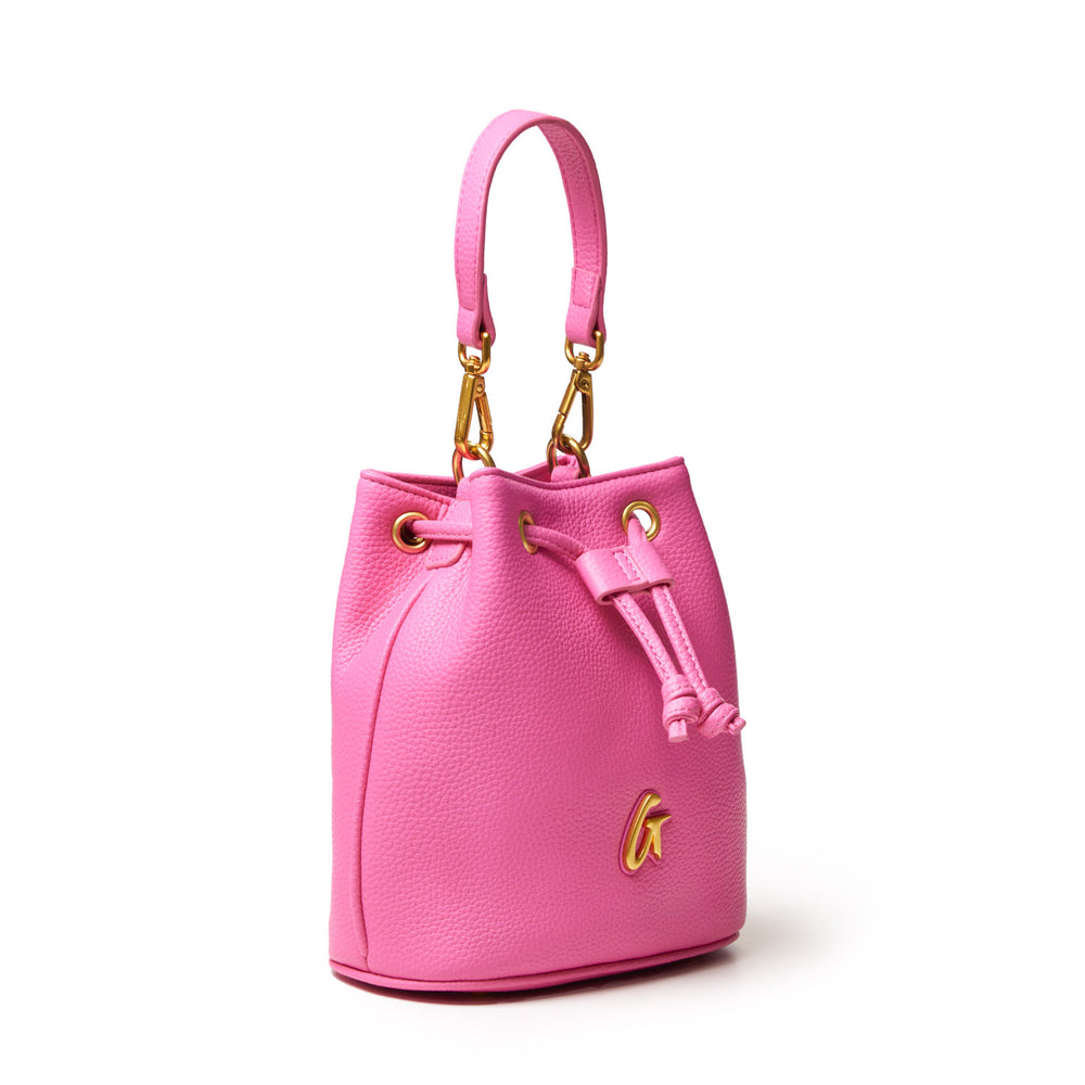 Glam-Aholic Lifestyle Mini Bucket Bag in Hot Pink Vegan Pebble Leather