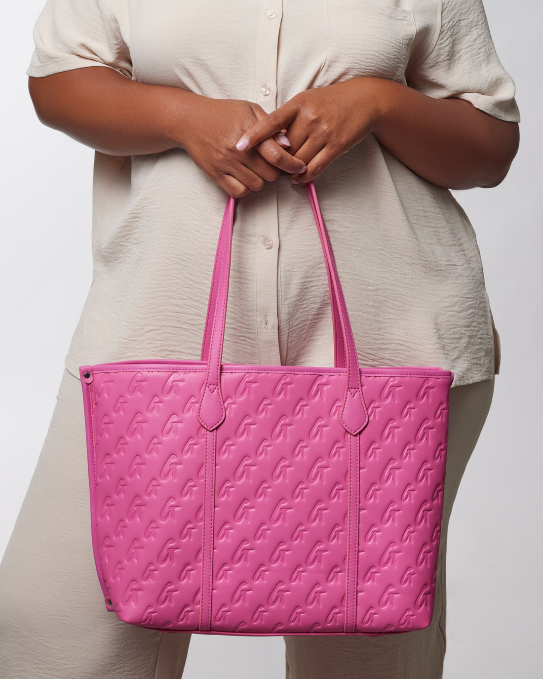 Glam-Aholic Lifestyle Monogram Sleek Tote Hot Pink - Vegan Leather ...