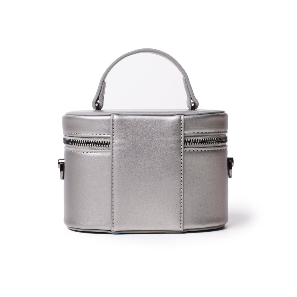 Smooth Vanity Platinum Vegan Leather Vanity Bag with Gunmetal Hardware