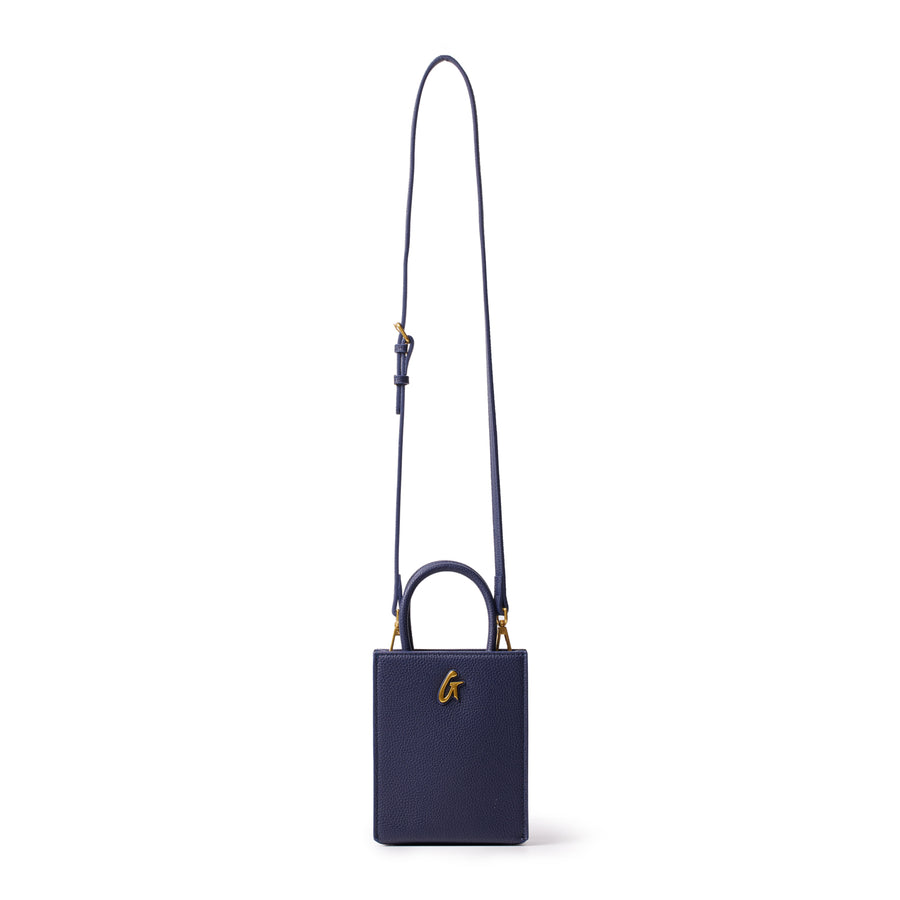 PEBBLE MINI TOTE NAVY - Vegan Leather Tote with Gold Hardware