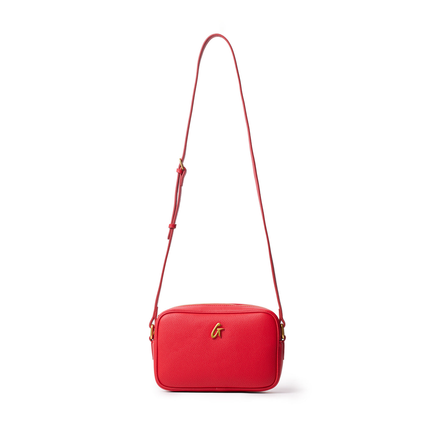 PEBBLE CAMERA BAG RED - Vegan Leather Crossbody with Gold Hardware