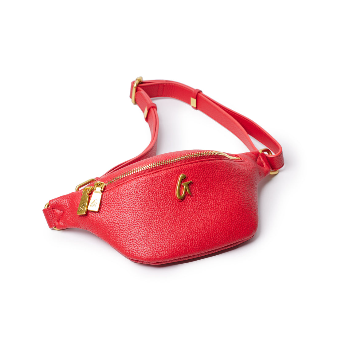 Pebble Mini Fanny Pack Red | Vegan Leather & Gold Zipper Fanny Pack