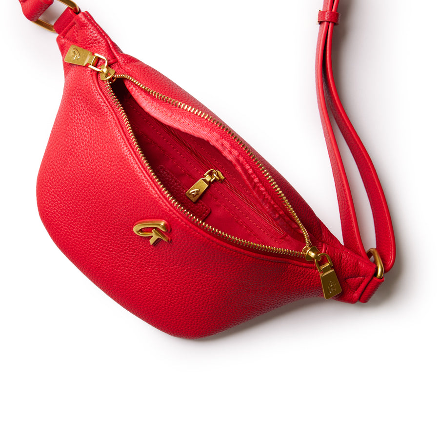 Pebble Mini Fanny Pack Red | Vegan Leather & Gold Zipper Fanny Pack