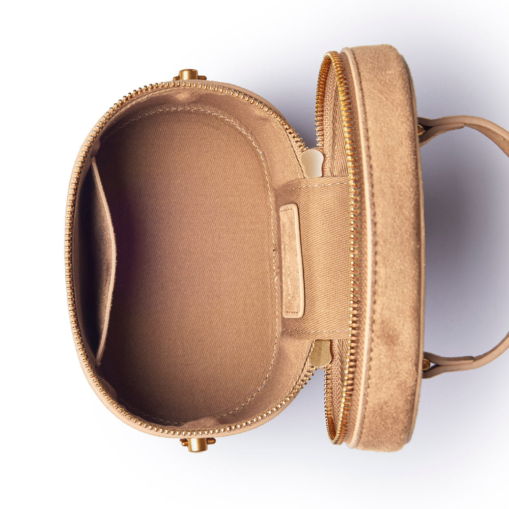 Mini Suede Vanity Bag | Tan | Small & Versatile Handbag for Essentials ...