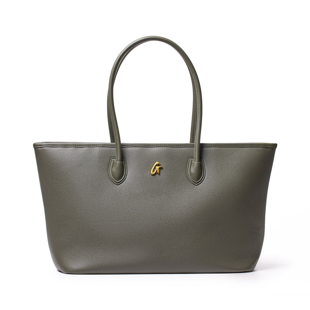 PEBBLE TOTE BAG OLIVE GREEN - Vegan Leather Tote with Gold Studs for ...