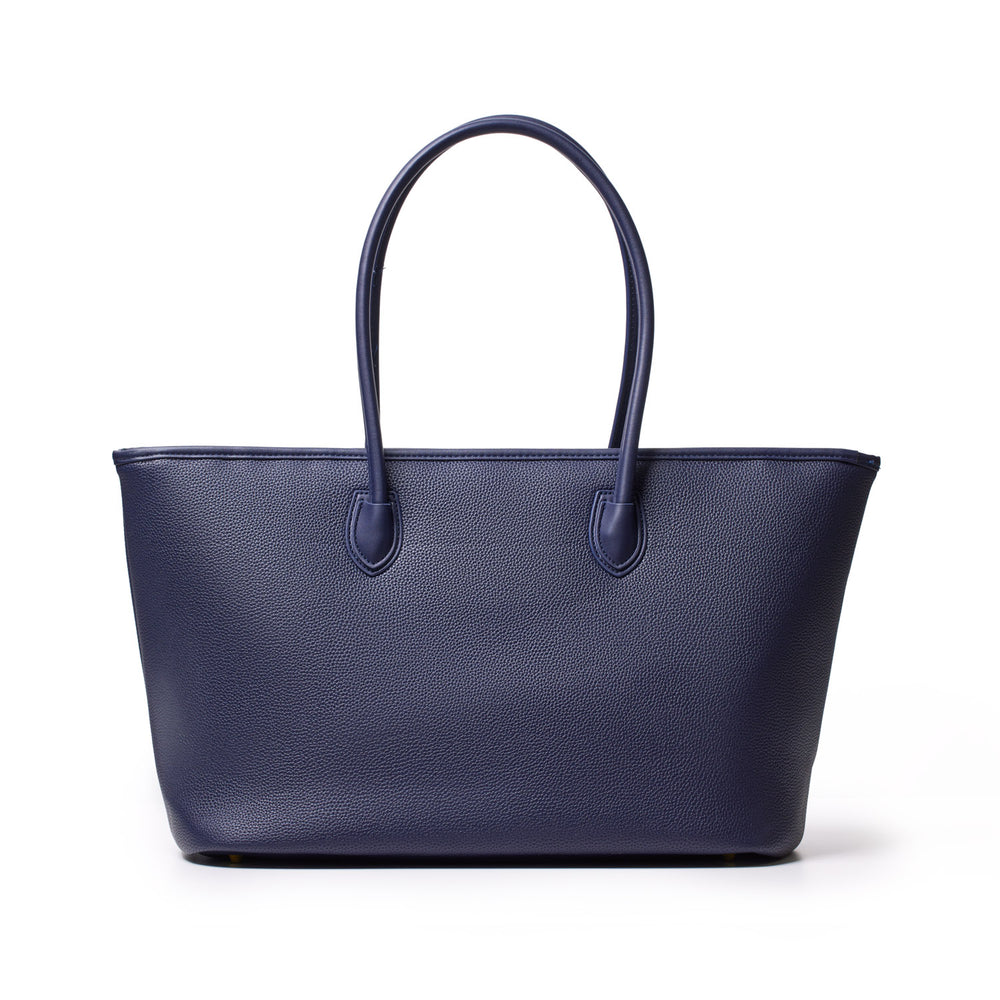 Pebble Tote Bag Navy - Luxe Vegan Leather Tote with Gold Studs