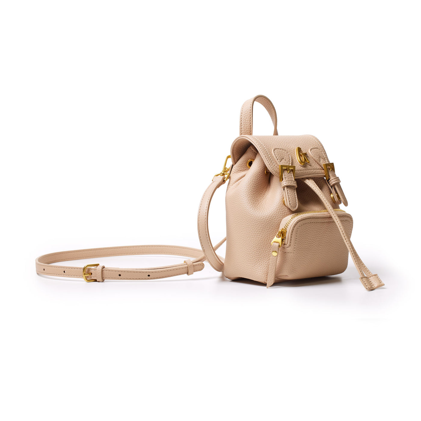 PEBBLE MINI BACKPACK NUDE - Vegan Leather Backpack with Gold Buckles