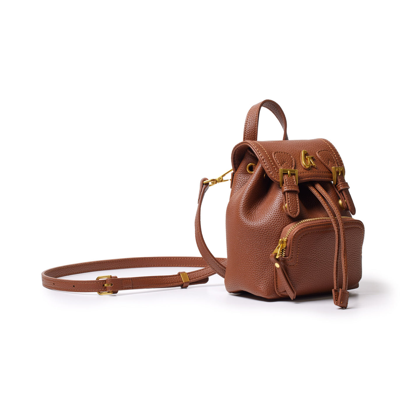 PEBBLE MINI BACKPACK BROWN - Vegan Leather Backpack with Gold Buckles