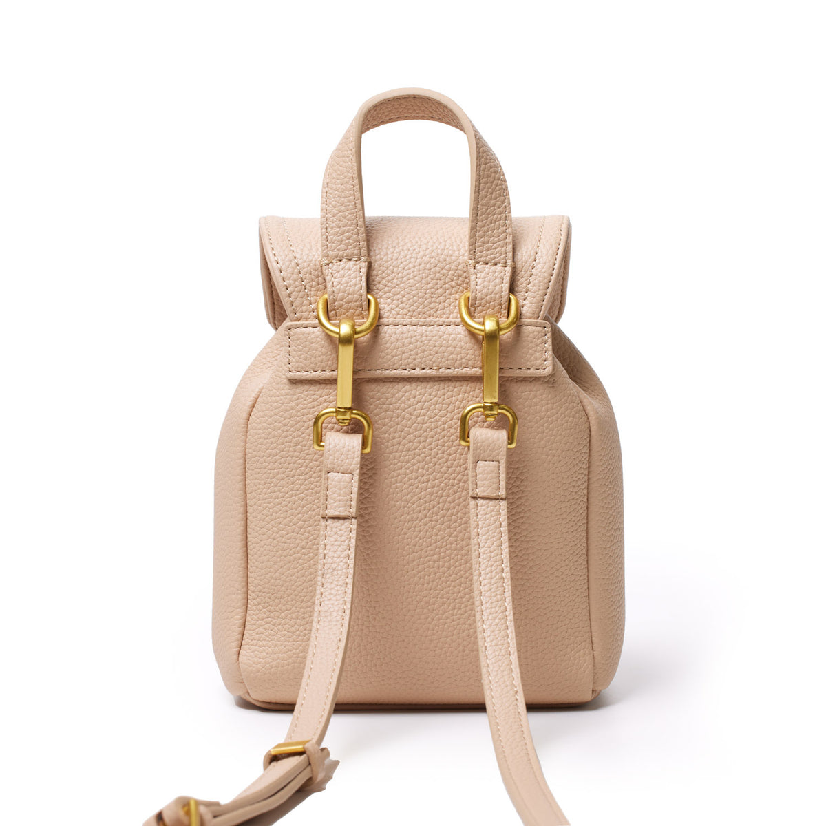 PEBBLE MINI BACKPACK NUDE - Vegan Leather Backpack with Gold Buckles