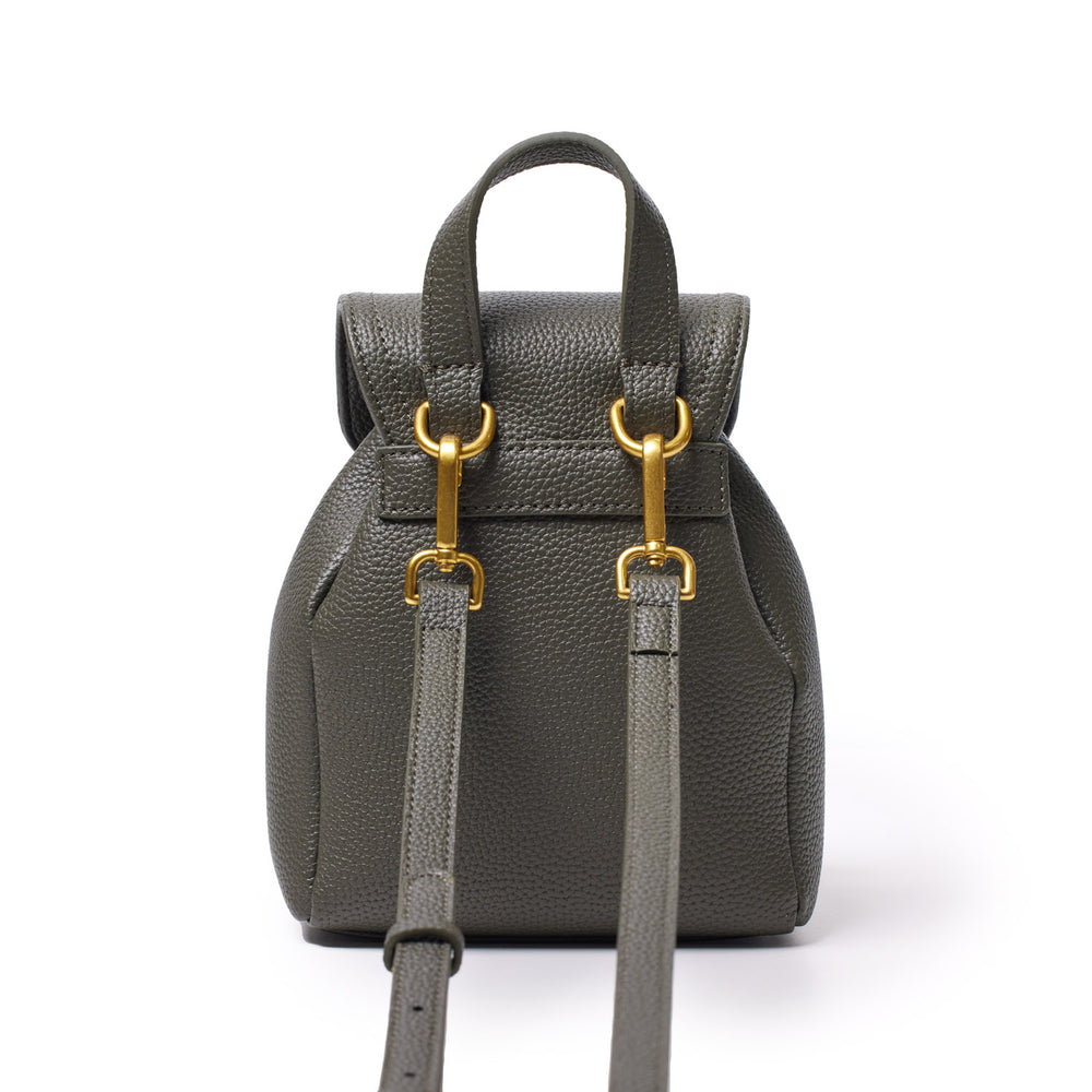 PEBBLE MINI BACKPACK OLIVE GREEN - Vegan Leather Backpack with Gold ...