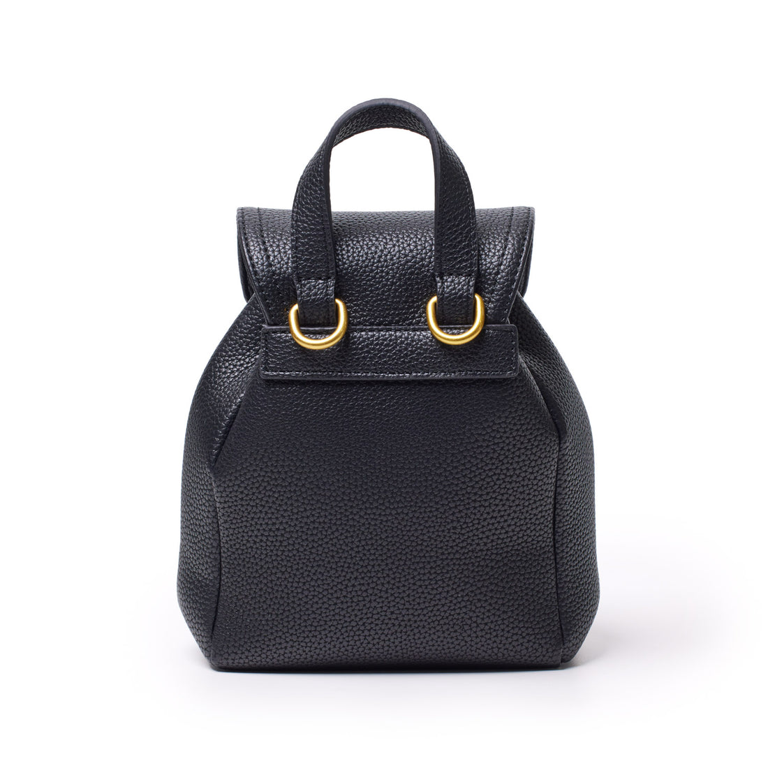 PEBBLE MINI BACKPACK BLACK - Vegan Pebble Leather Backpack with Gold Buckles
