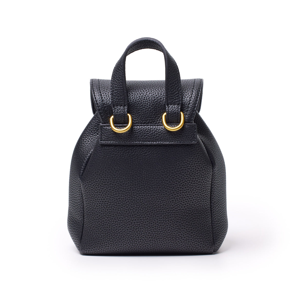 PEBBLE MINI BACKPACK BLACK - Vegan Pebble Leather Backpack with Gold Buckles