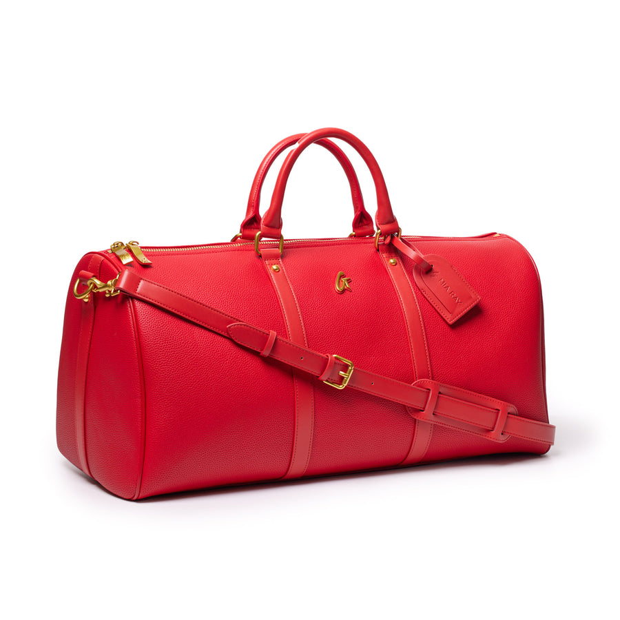 PEBBLE DUFFLE BAG RED - Vegan Leather Travel Bag with Gold Hardware