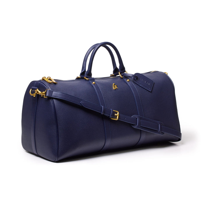 PEBBLE DUFFLE BAG NAVY - Vegan Leather Luxury Travel Bag with Gold Hardware