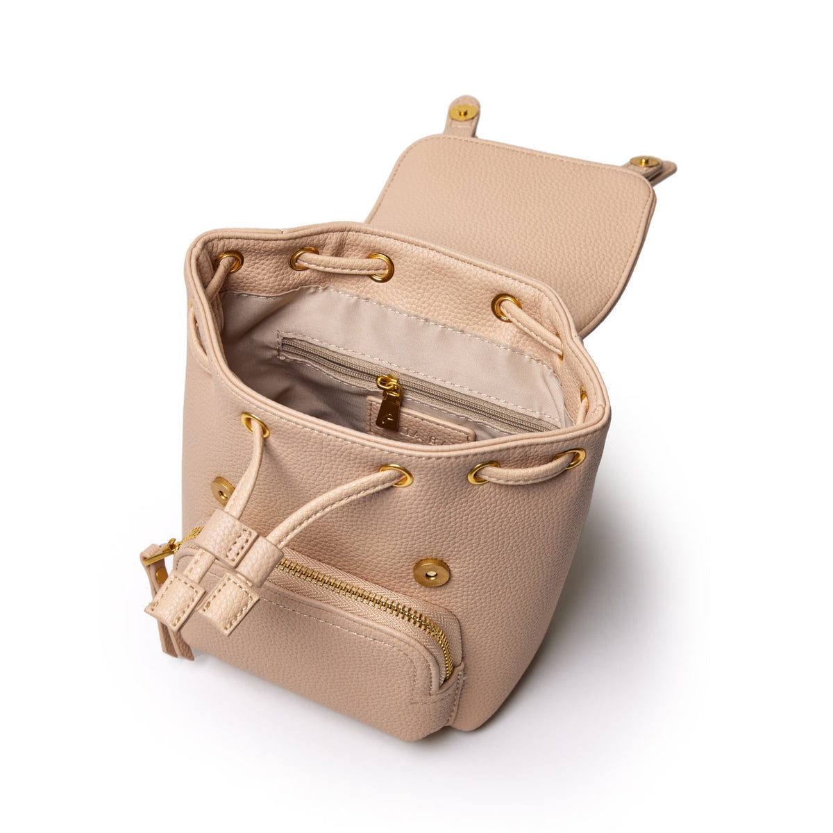 PEBBLE MINI BACKPACK NUDE - Vegan Leather Backpack with Gold Buckles