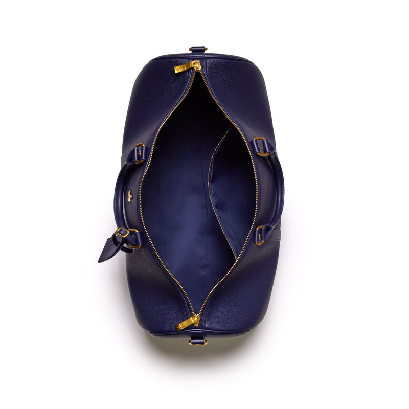 PEBBLE DUFFLE BAG NAVY - Vegan Leather Luxury Travel Bag with Gold Hardware