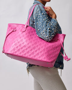 Monogram Glam Tote Hot Pink - Vegan Leather Tote with Signature Logo ...