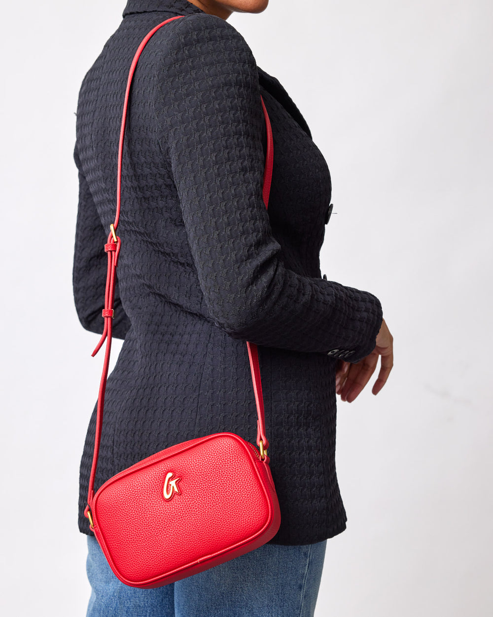 Structured Vegan Pebble Mini Camera Bag Red | Luxury Crossbody Bag