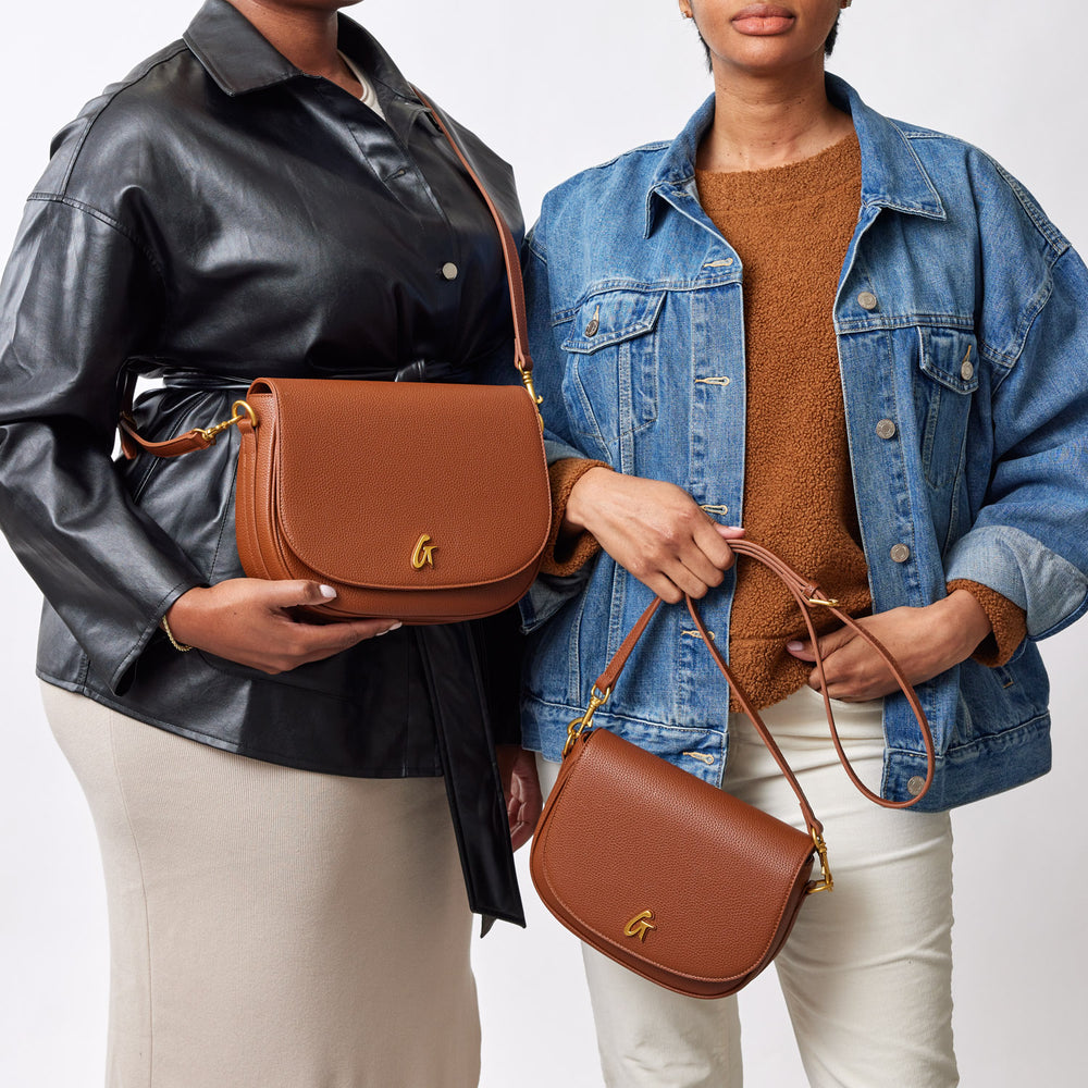 Vegan Pebble Leather Brown Shoulder Bag - Large