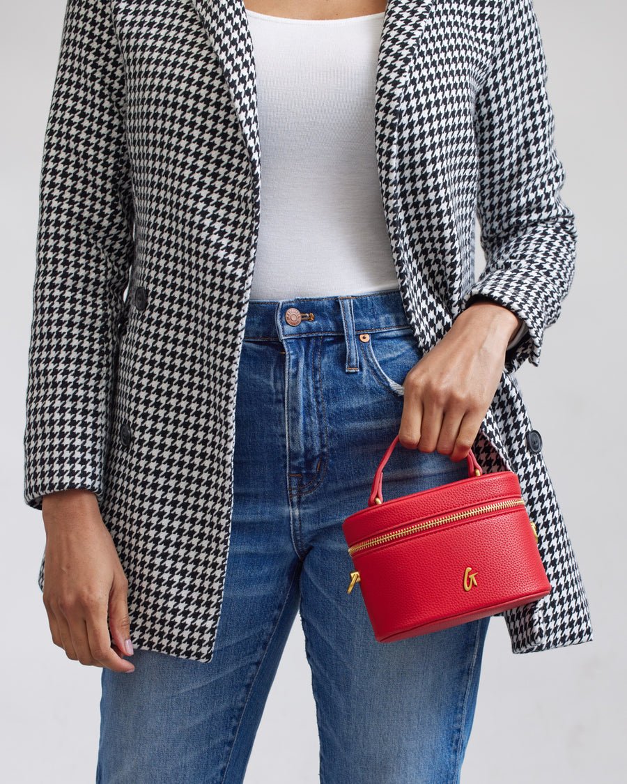 PEBBLE VANITY RED Vegan Leather Mini Bag with Detachable Strap