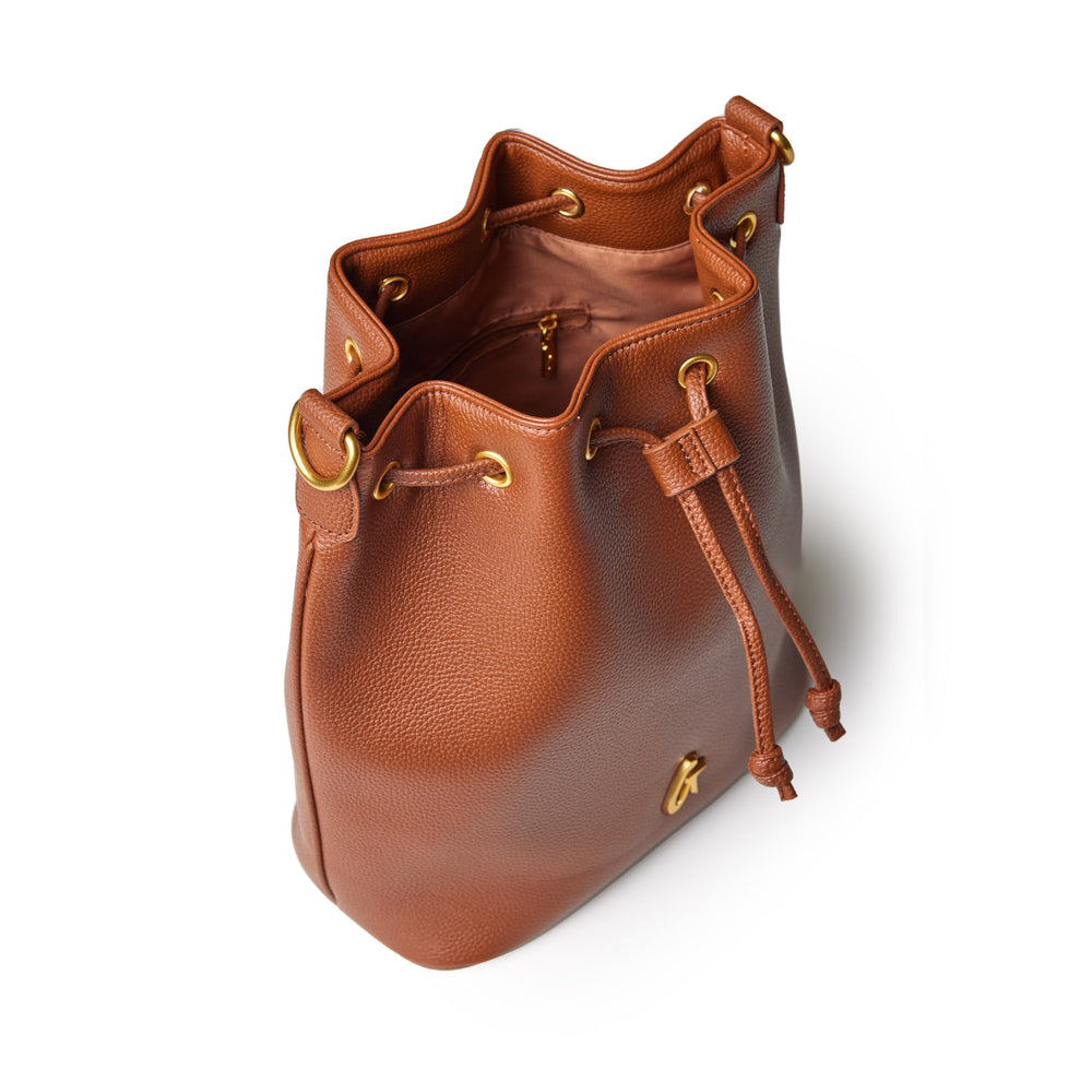 PEBBLE LARGE BUCKET BAG BROWN - Spacious Vegan Leather Crossbody Bucket Bag