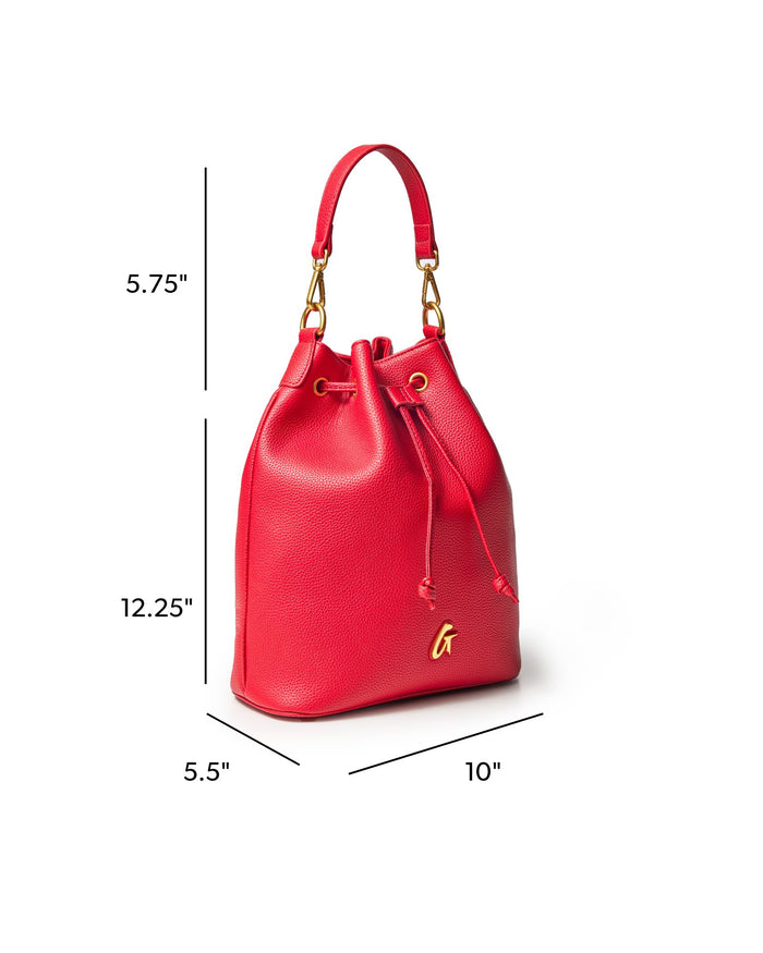 PEBBLE LARGE BUCKET BAG RED - Vegan Leather Drawstring Crossbody
