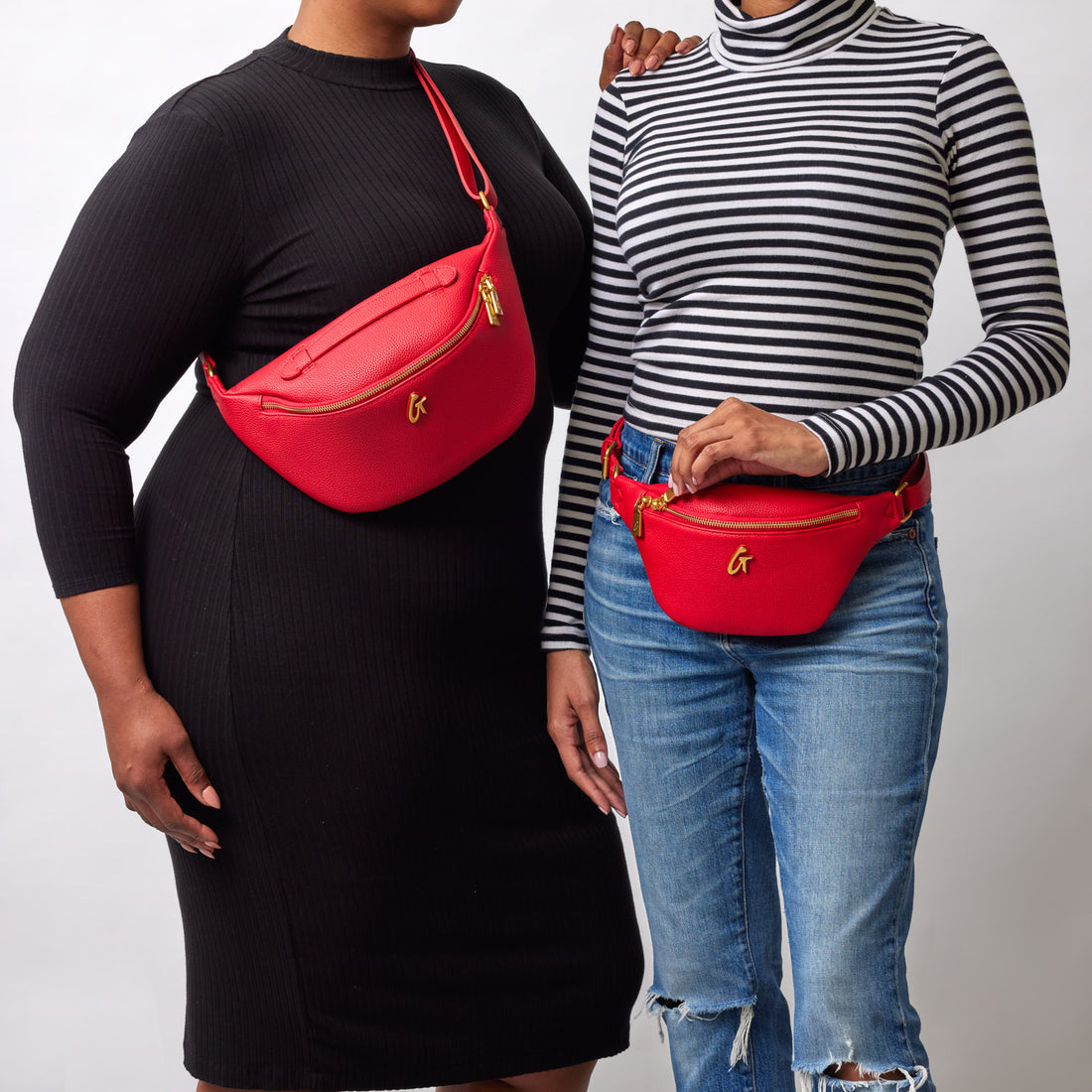 PEBBLE FANNY PACK RED - Vegan Pebble Leather with Gold Double Zipper ...