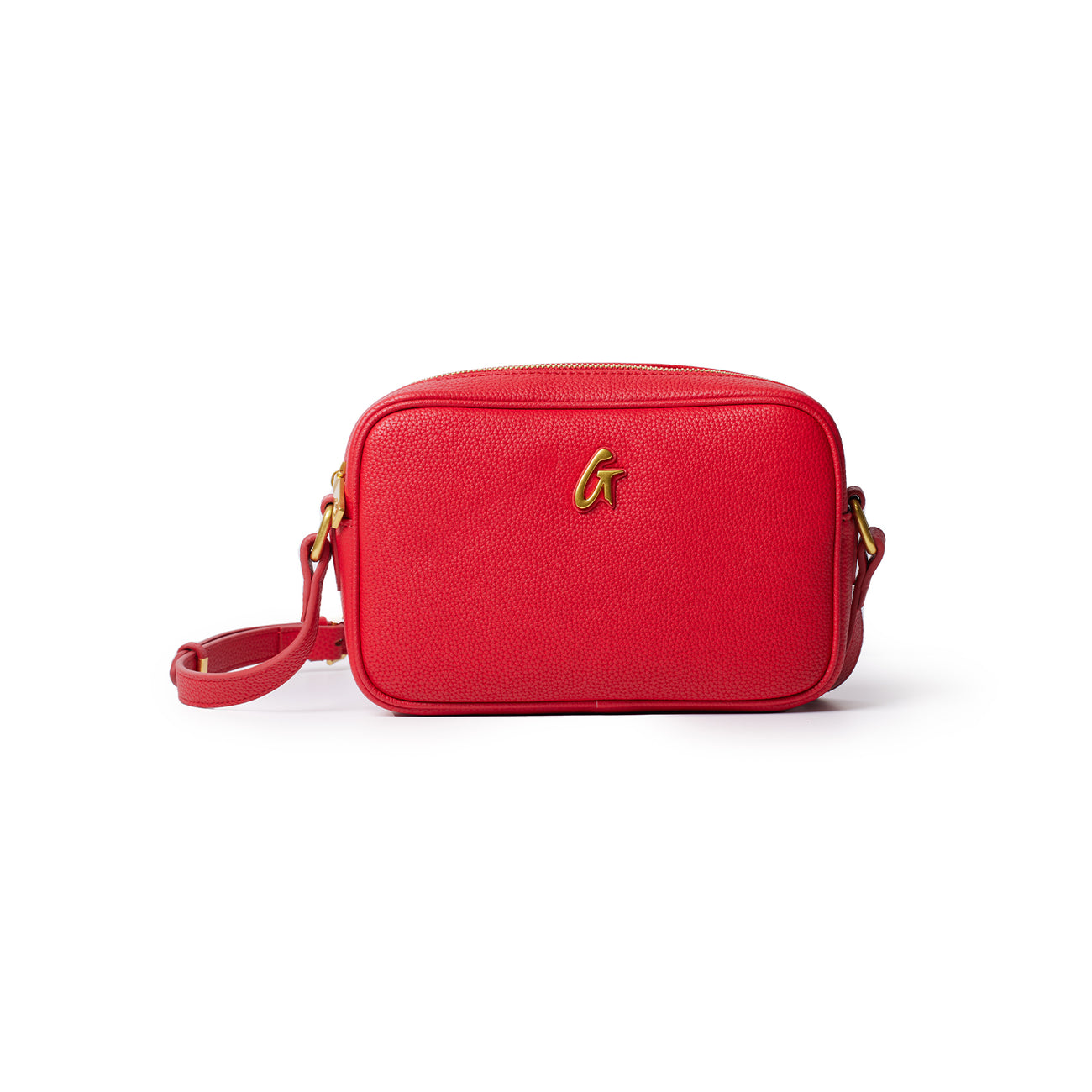 PEBBLE CAMERA BAG RED - Vegan Leather Crossbody with Gold Hardware