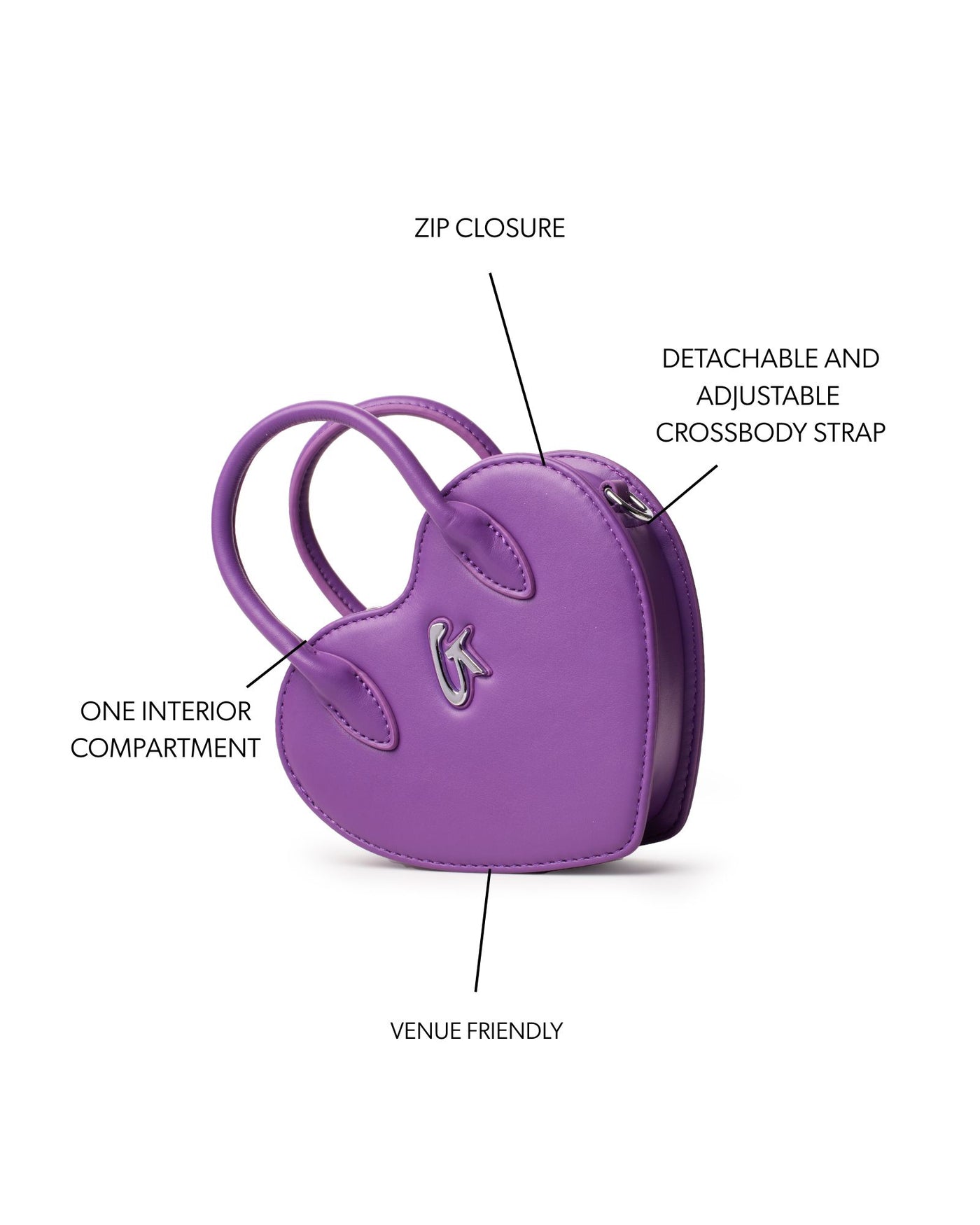 Mini Heart Bag | Purple | Vegan Leather | Compact Crossbody - Iconic G