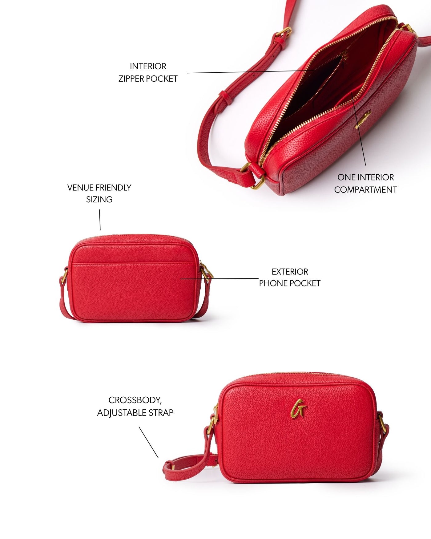 Structured Vegan Pebble Mini Camera Bag Red | Luxury Crossbody Bag