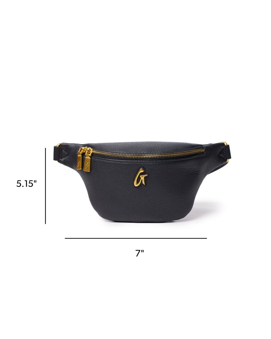 Pebble Mini Fanny Pack Black - Vegan Leather with Gold Double Zipper ...