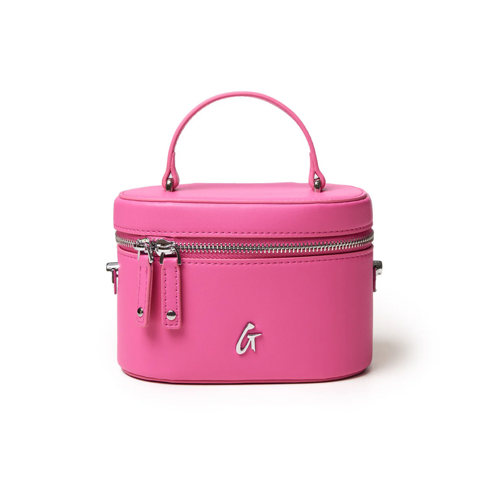 SMOOTH VANITY HOT PINK-SILVER Vegan Leather Mini Vanity Travel Bag