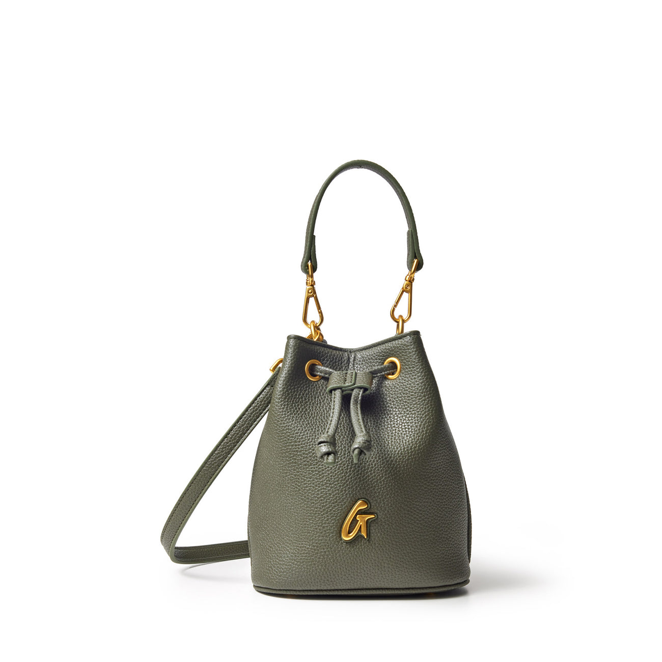 Pebble Mini Bucket Bag in Olive Green | Vegan Leather Crossbody