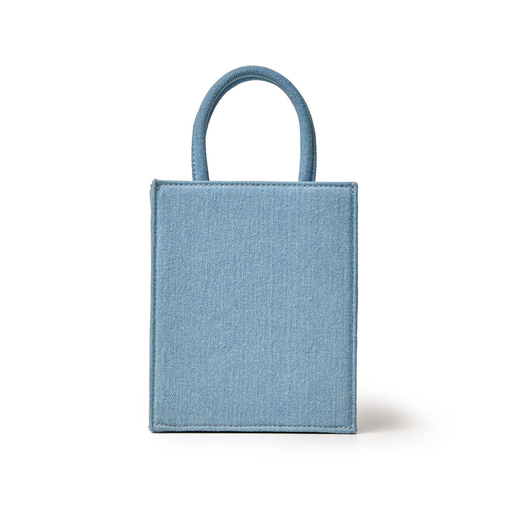 DENIM MINI TOTE-SILVER | Chic Miniature Tote with Removable Straps ...