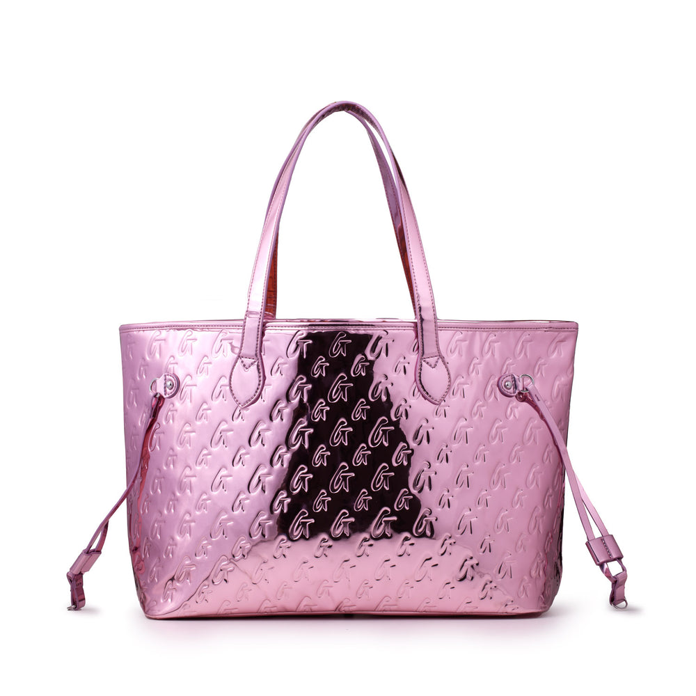 MONOGRAM GLAM TOTE METALLIC PINK - Vegan Leather Tote with Chic G Detail
