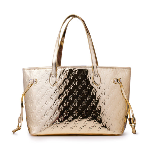 MONOGRAM GLAM TOTE METALLIC GOLD - Chic Metallic Vegan Leather Tote Bag