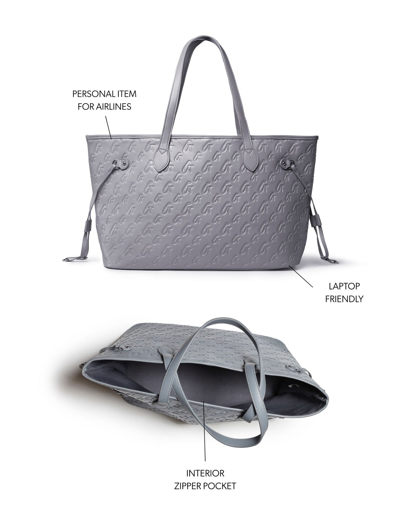 Monogram Glam Tote - Gray | Lightweight Vegan Leather | Spacious Interior