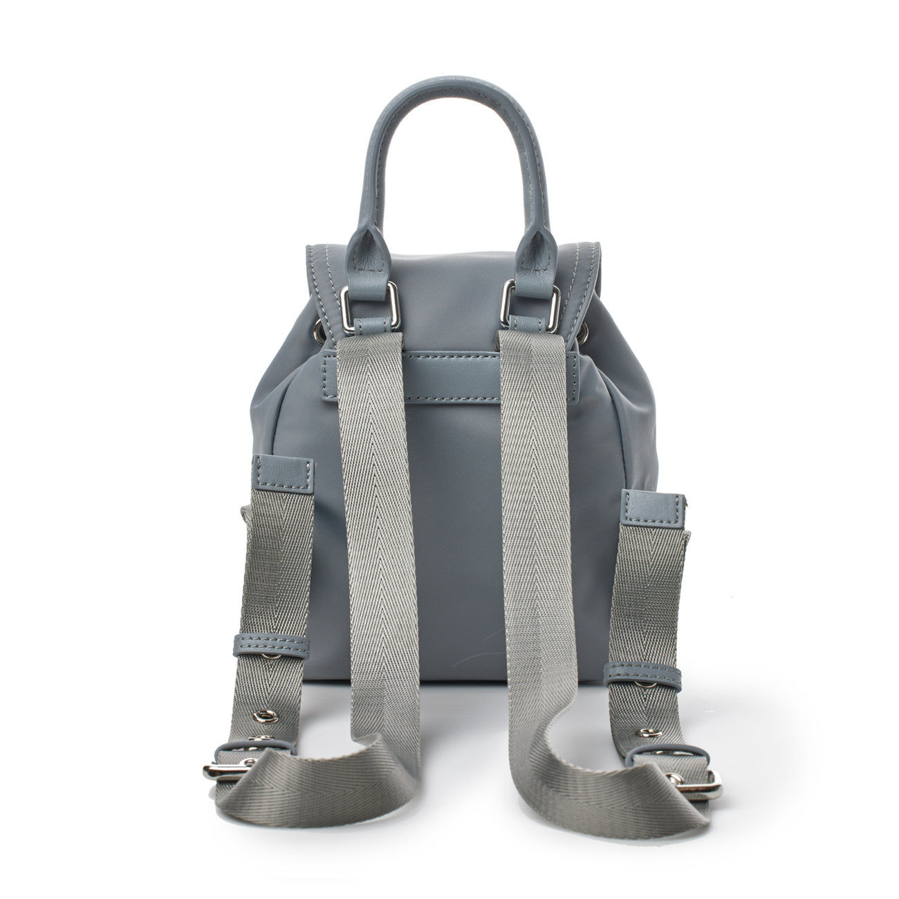 Mini Gray Nylon Backpack | Water-Resistant, Silver Hardware | Glam ...