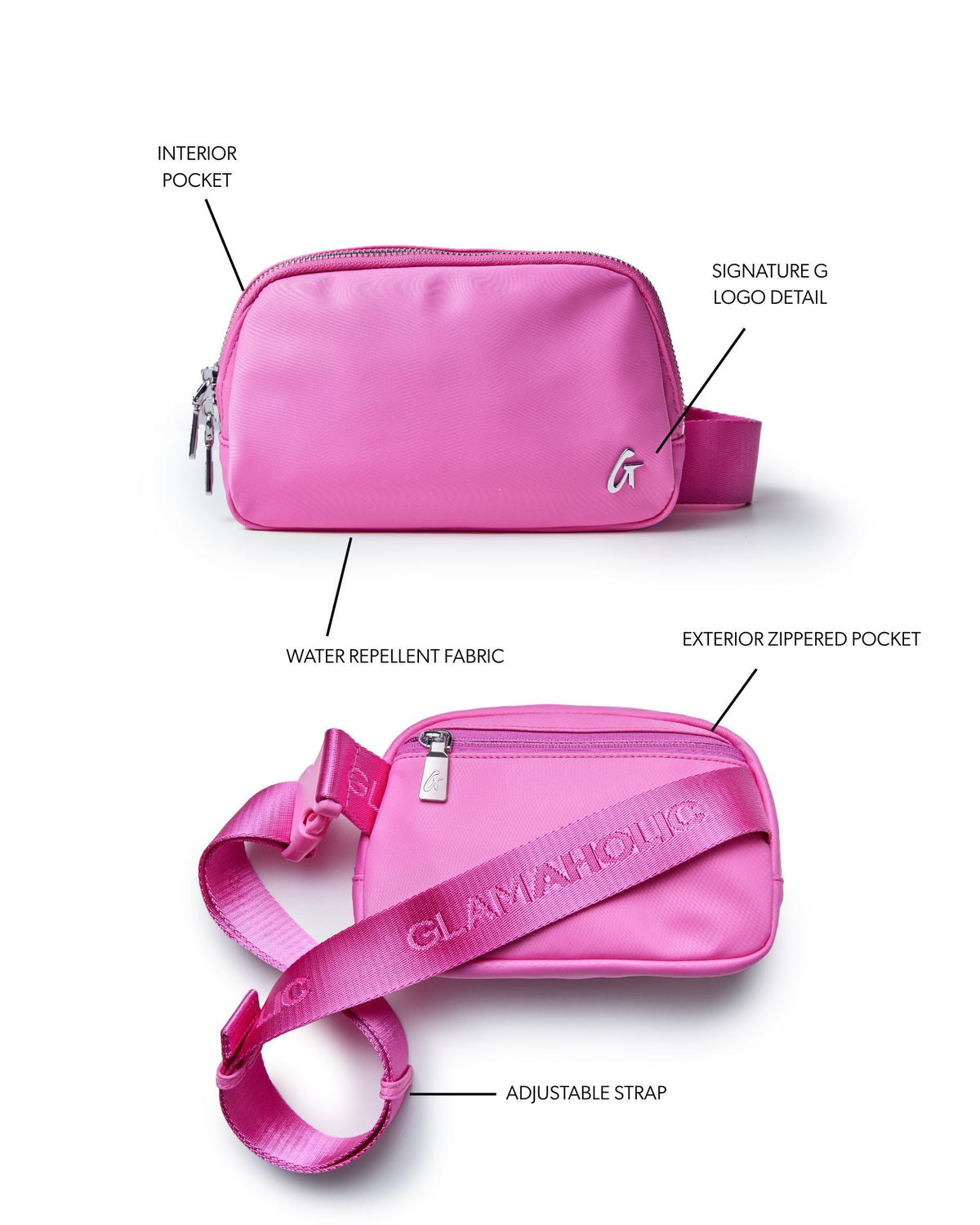 Nylon Fanny Pack | Hot Pink | Spacious Zippered Compartment ...