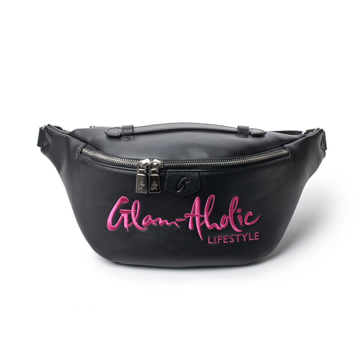 SIGNATURE LOGO FANNY PACK BLACK x PINK | Vegan Leather Belt Bag ...