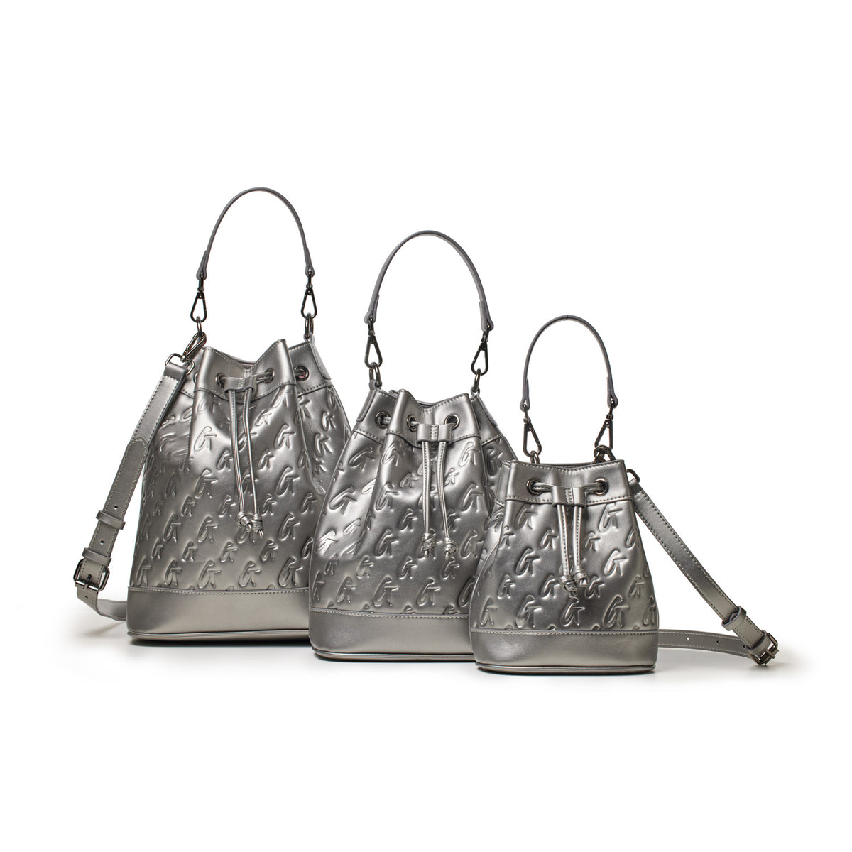 MONOGRAM MEDIUM BUCKET BAG PLATINUM - Vegan Leather Bucket Bag with ...