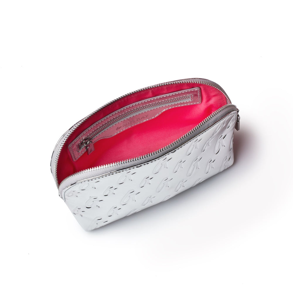 Monogram Cosmetic Pouch Metallic Silver | Glam-Aholic Lifestyle