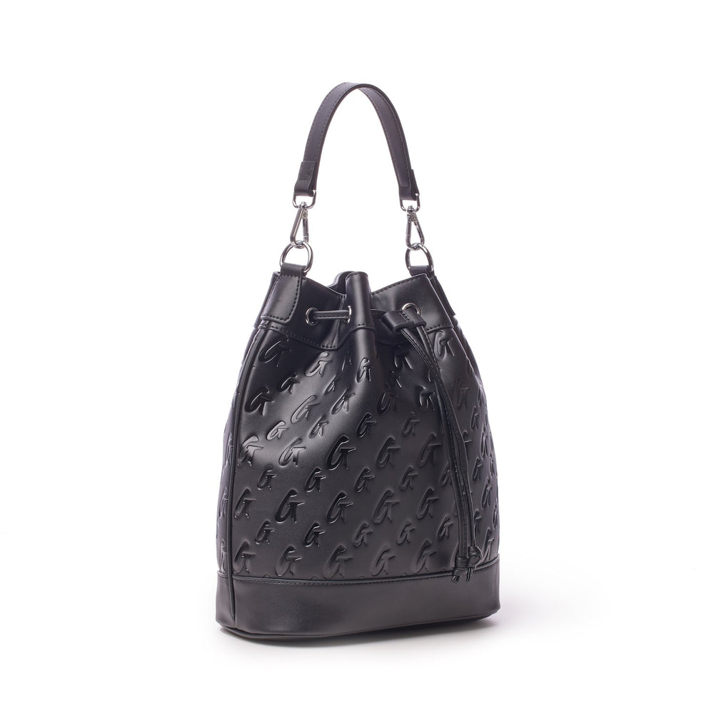 Monogram Large Bucket Bag Matte Black | Vegan Leather Logo Print