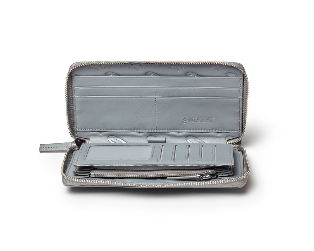 Signature Logo Standard Wallet Gray - Vegan Leather Wallet with Zip ...