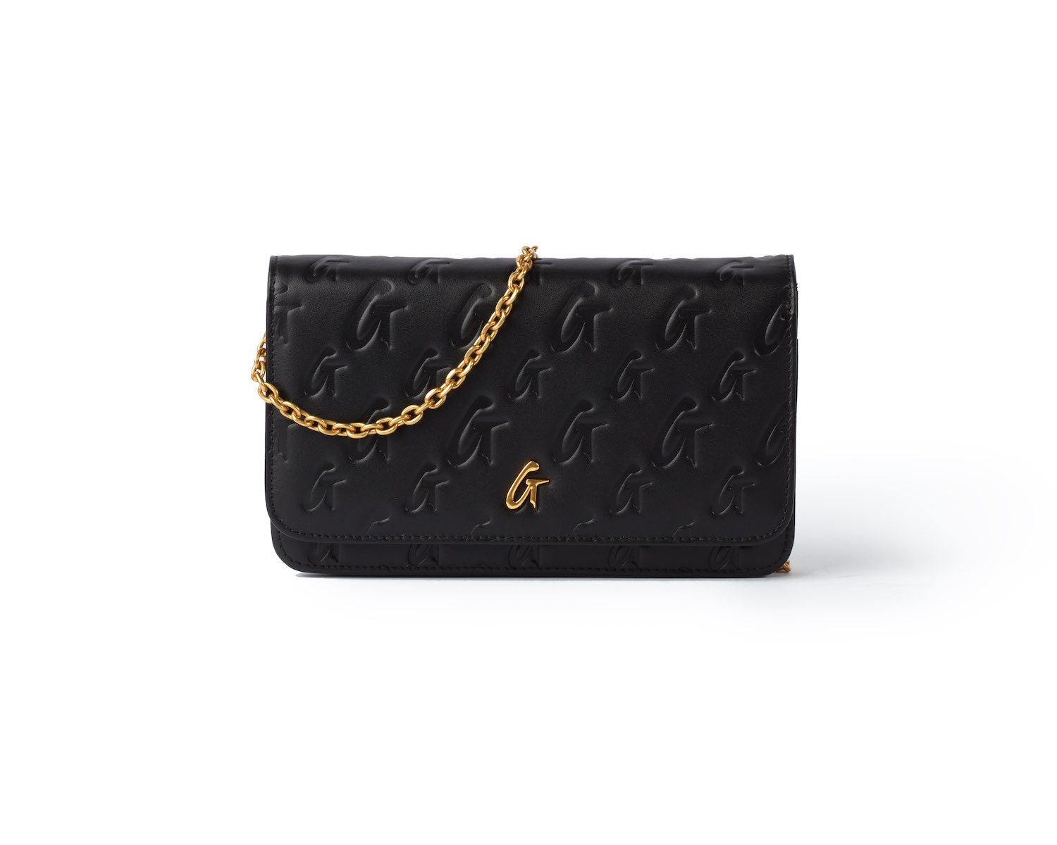 BLACK MONOGRAM WALLET ON CHAIN - GOLD | Genuine Leather Minimalist ...